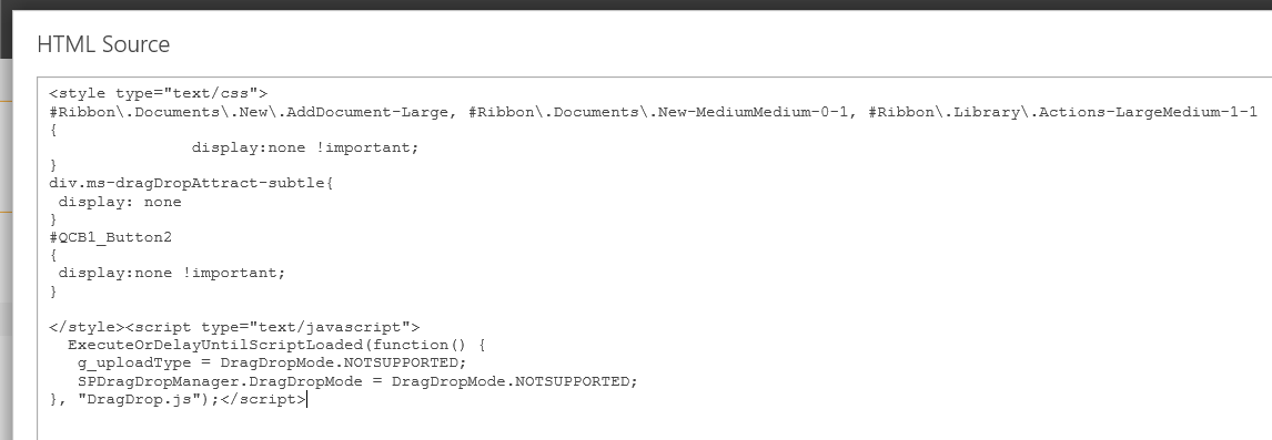Remove Upload Button and Drag files here to upload text | SharePointed
